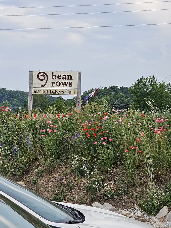 The flower-framed sign marking your arrival is like a beacon of hope for anyone who takes their baked goods seriously.