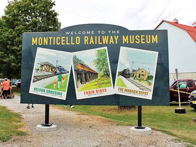 The welcoming sign promises three distinct experiences – train rides, historic depots, and Nelson Crossing – a trifecta of railroad heritage waiting to be discovered.