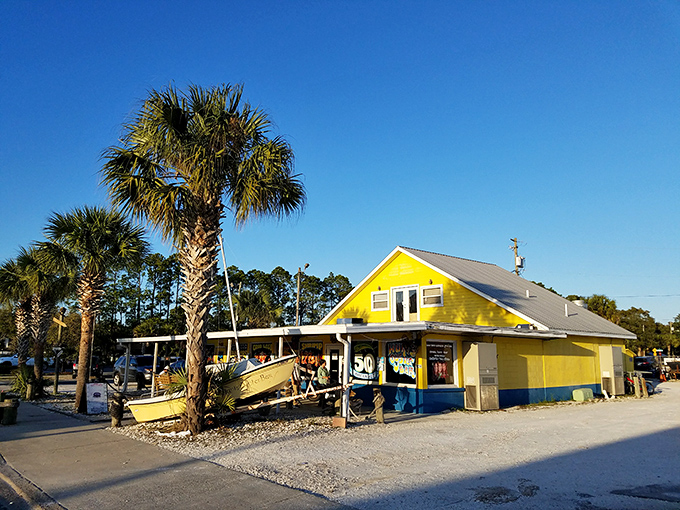 Hunt's cheerful exterior glows in the Florida sunshine, palm trees standing guard over this beloved Panama City institution.