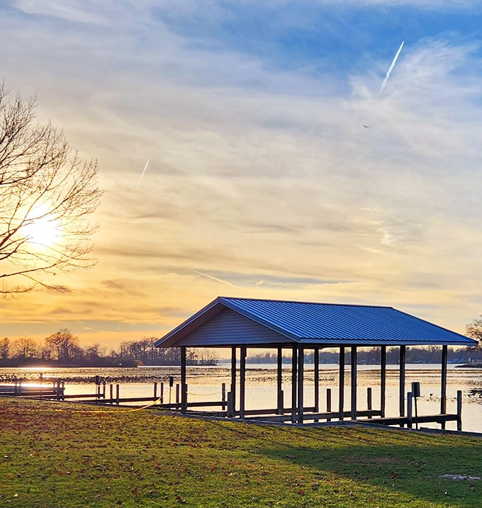 Sunset over Indian Lake &ndash; the perfect backdrop for a meal that satisfies more than just hunger.