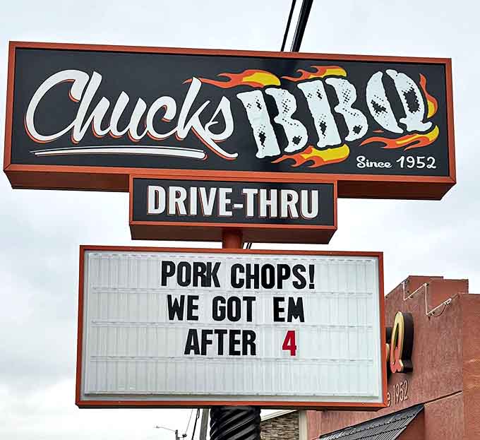 The iconic Chuck's BBQ sign &ndash; a beacon of hope for hungry travelers and a promise of smoky delights within.