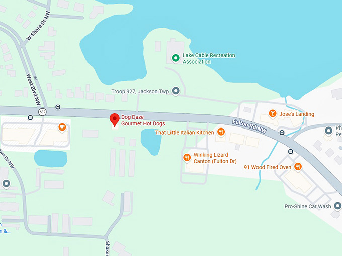 16. dog daze gourmet hot dogs (canton) map