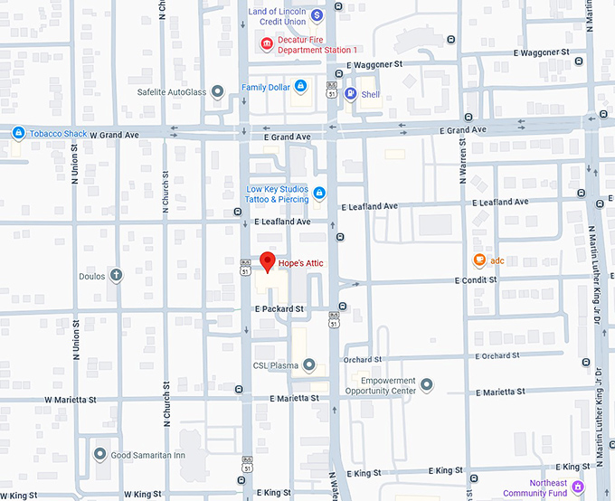 16. hope's attic (decatur, il) map