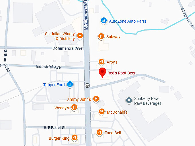 16. red's root beer (paw paw, mi) map