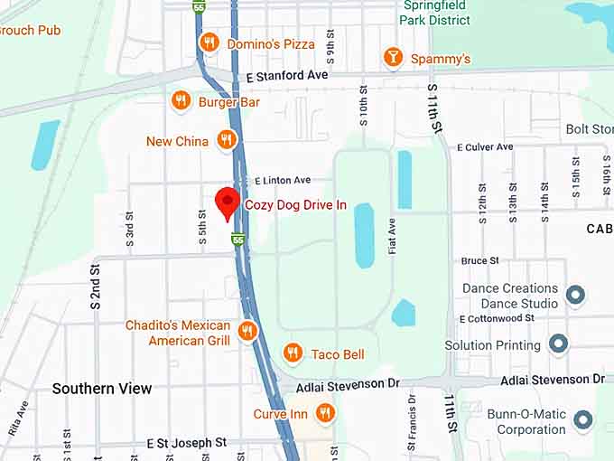 16. the cozy dog drive in map