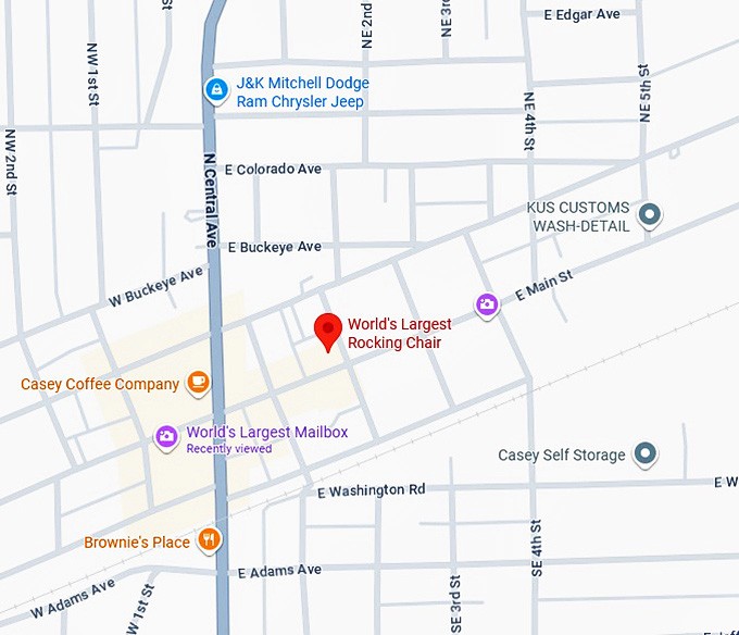 16. world's largest rocking chair (casey, il) map