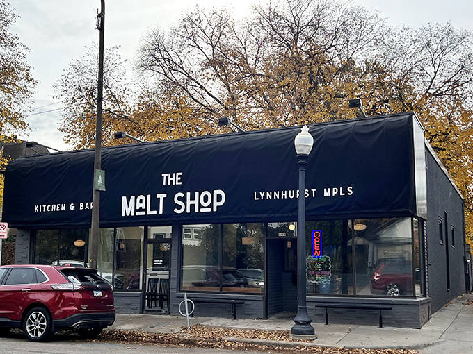 The Malt Shop's unassuming exterior hides a world of flavor behind its navy blue awning &ndash; Minneapolis' best-kept secret hiding in plain sight.