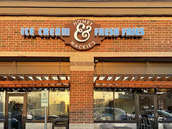 Honey & Mackie's welcomes you with bright colors and the promise of both ice cream and fries in one delicious stop.