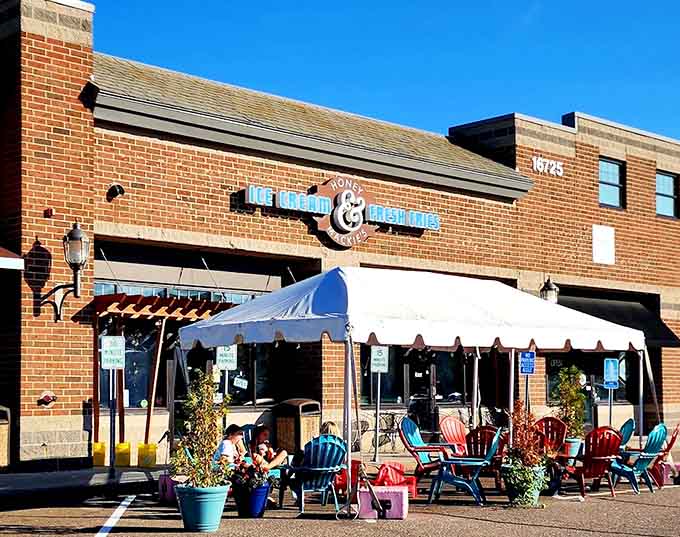 Those colorful chairs outside Honey & Mackie's are perfect for enjoying your cone while watching the world go by on a sunny day.