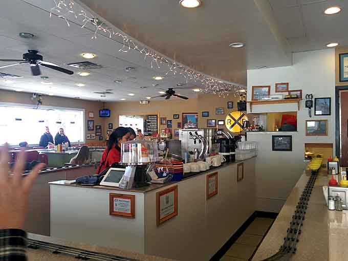 All aboard the flavor express! The counter seating offers front-row views of the miniature train delivery system that makes dining magical.