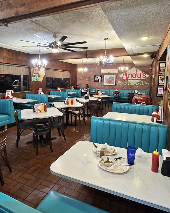 Those turquoise booths have cradled countless conversations, first dates, and family celebrations since the Eisenhower administration, and they're still going strong.