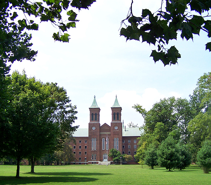 Antioch Hall rises majestically against blue skies, a brick testament to progressive education where students have been questioning authority since 1852.