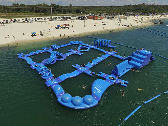 That's not a mirage in the distance; it's an actual floating obstacle course waiting to test your balance and sense of adventure.