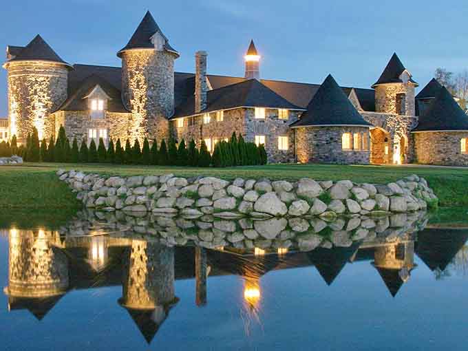 This stone masterpiece looks plucked from medieval Europe but sits proudly in Michigan, reflecting majestically in its tranquil pond.