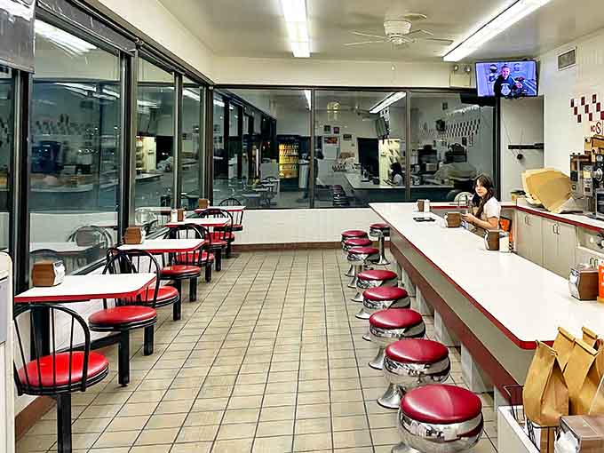 Classic diner vibes meet modern donut excellence in this welcoming space where chrome stools spin and apple fritters reign supreme.