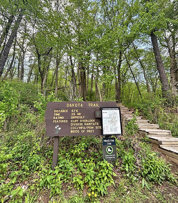 The Dakota Trail sign promises adventure with a side of breathtaking views &ndash; just be prepared for those 3.5 hours of "difficult" terrain!