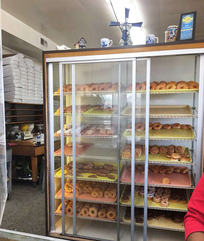 Behind sliding glass doors, shelves of handcrafted treasures await &ndash; each donut a testament to decades of perfecting the art of fried dough.