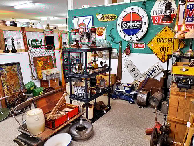 Vintage advertising signs and nostalgic memorabilia create a colorful tapestry of Americana that transports visitors to simpler times.