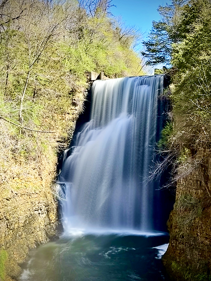 The hypnotic rhythm of falling water creates a natural symphony at this man-made wonder, proving human intervention sometimes accidentally creates magic.