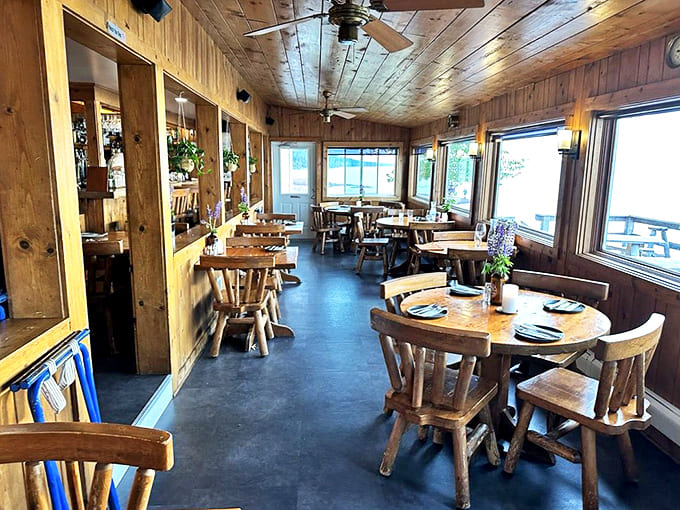 Warm wood paneling and simple furnishings create the perfect backdrop for culinary magic &ndash; like your favorite cabin, but with world-class food.