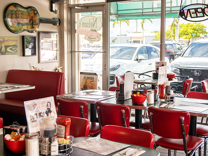 Classic red vinyl booths and chrome-trimmed tables transport diners back to a time when calories didn't count and conversations flowed as freely as the coffee.