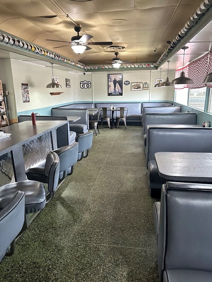 Step inside and time-travel to simpler days &ndash; blue vinyl booths and vintage decor create the backdrop for memorable meals.