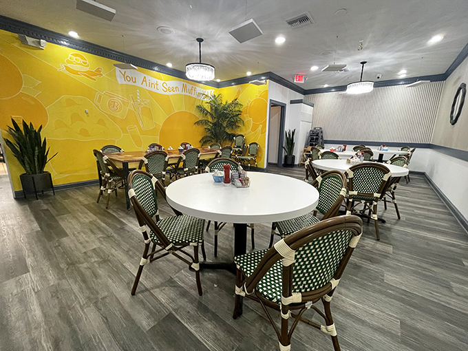 Sunshine yellow walls declare "You Ain't Seen Muffin Yet" &ndash; a bold claim the caf&eacute; backs up with every delicious plate.