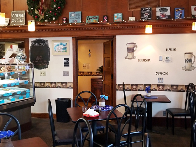 Inside, coffee-themed signs and warm lighting create the perfect backdrop for carb-loading and conversation &ndash; comfort by design.