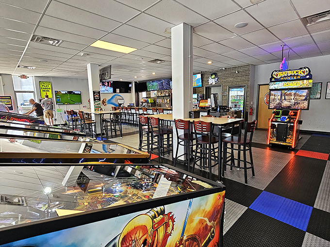 Inside, the perfect marriage of arcade nostalgia and modern comfort creates an atmosphere where gamers of all generations feel right at home.