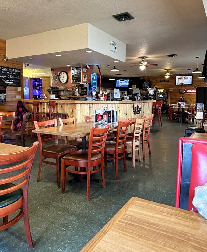 Warm wood paneling and comfortable seating create that "everybody knows your name" atmosphere where conversations flow as easily as the coffee.