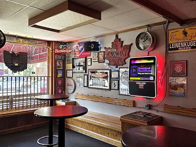 Inside, vintage beer signs and memorabilia create the perfect dive bar atmosphere where memories are made between bites of legendary burgers.