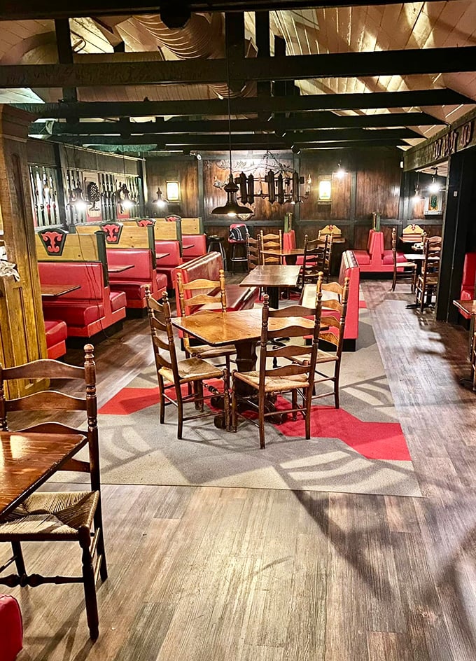 Step inside to discover a warm, wood-paneled haven where red vinyl booths invite you to settle in for something special.