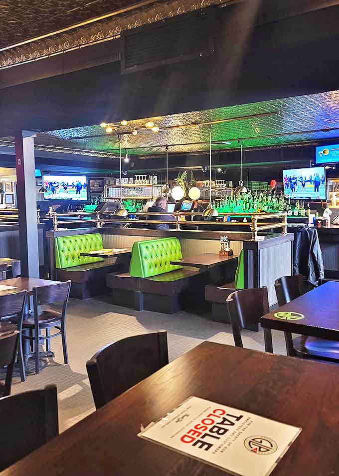 Step inside to find a cozy interior where those signature green booths invite you to settle in for pizza perfection.