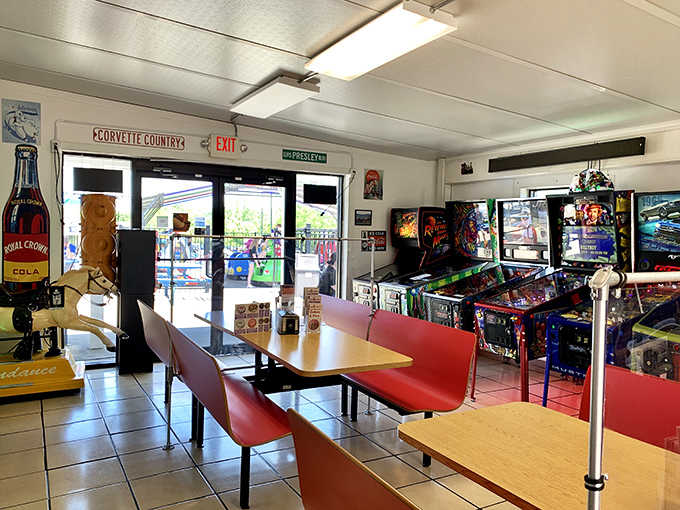 Inside The Cone, vintage arcade games share space with simple seating, creating a perfect marriage of treats and entertainment.