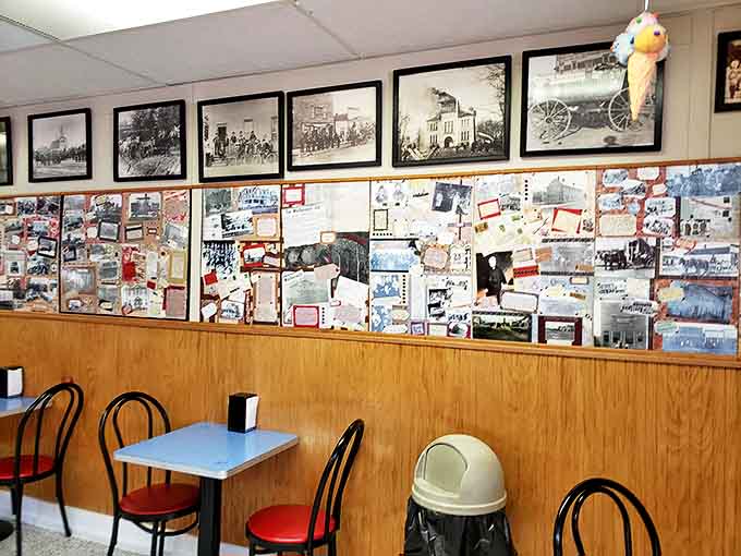 History lines the walls at Jones, where vintage photos and customer mementos create a museum of frozen memories.