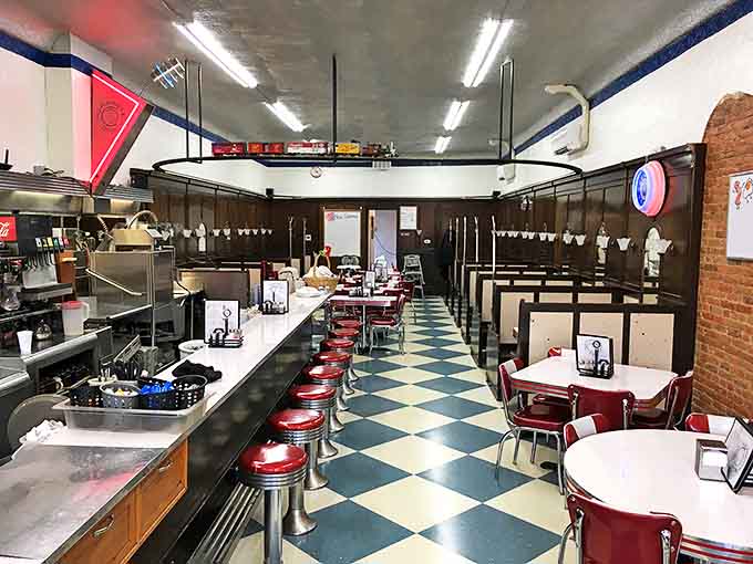 Classic checkered floors and counter seating straight out of a Norman Rockwell painting &ndash; minus the awkward family conversations.