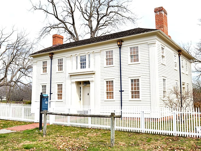 The Joseph Smith Mansion House stands as a pristine example of 1840s architecture, white clapboard and all, proving some things age gracefully.
