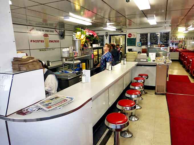 Counter culture at its finest &ndash; red vinyl stools line up like loyal soldiers, ready for the next wave of comfort food enthusiasts.