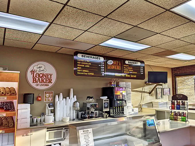 Inside, the no-nonsense counter and menu board speak a universal truth: great bakeries don't need fancy decor when the pastries do all the talking.