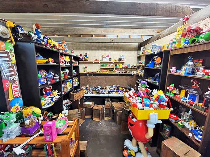 Colorful vintage candy dispensers and toys create a sweet nostalgia explosion &ndash; who knew M&M's collectibles could trigger such childhood flashbacks?