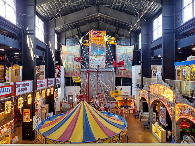 Step inside and time melts away as vintage rides, vibrant colors, and the ghosts of carnivals past surround you in this cavernous treasure trove.
