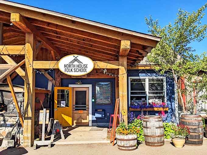 The North House Folk School stands as a haven for traditional crafts, where wooden beams and yellow doors invite curious minds to rediscover forgotten skills.