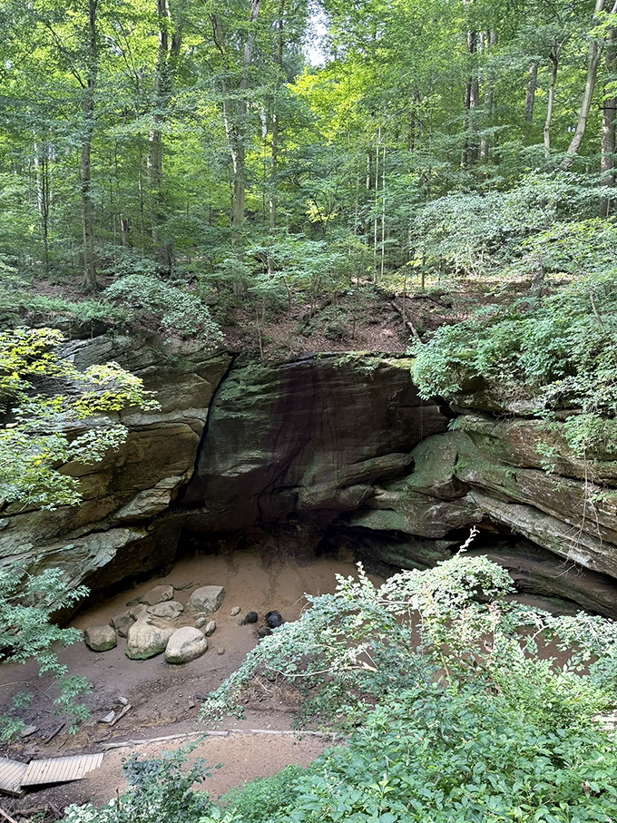 Looking down from above, the falls carve their path through millions of years of geological history, a reminder of nature's patient artistry.