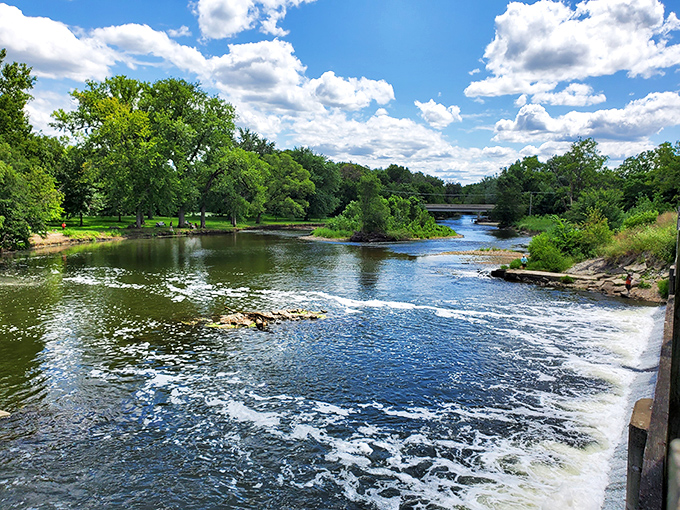 The Des Plaines River creates nature's perfect mirror, reflecting Illinois skies and the changing seasons with artistic precision.