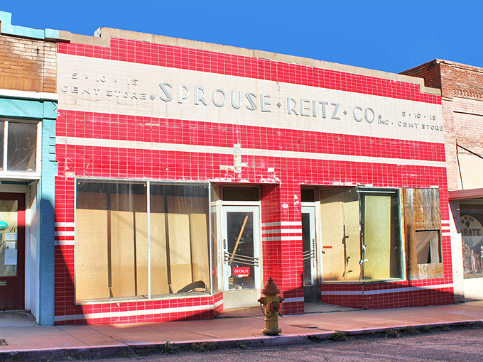 The iconic red-tiled Sprouse-Reitz building stands as a vibrant reminder of when five-and-dime stores anchored small-town America.