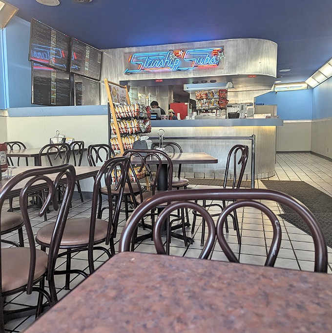 Step inside where retro-futuristic vibes meet serious sandwich-making, and Darth Vader apparently takes orders.