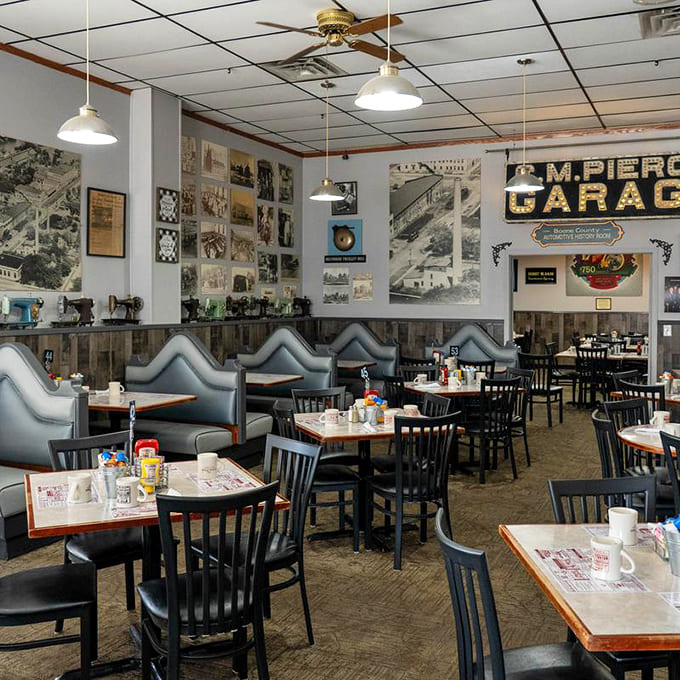 Vintage signs and historical photographs create an atmosphere that's part museum, part dining room, and entirely welcoming to anyone who appreciates breakfast done properly.