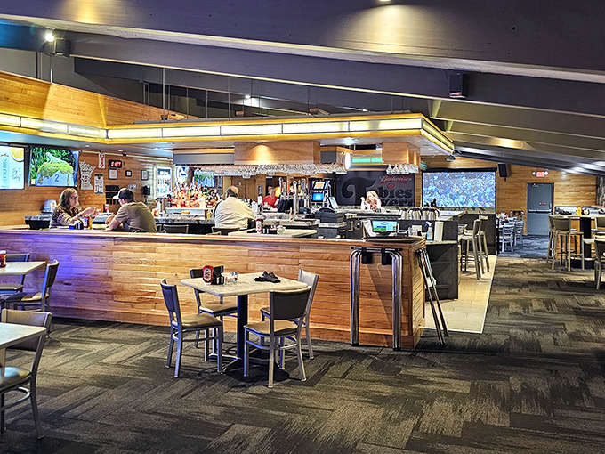 Inside Tobie's, warm wood tones and comfortable seating create that perfect "stay awhile" atmosphere where calories don't count and diet plans go to die.