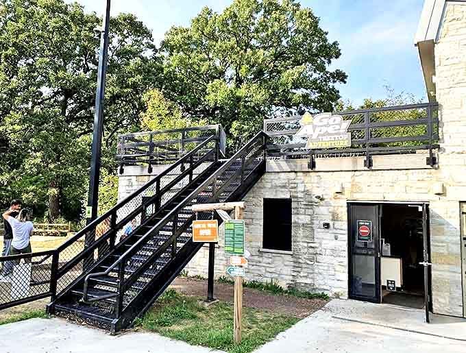 The adventure headquarters might look unassuming, but inside those stone walls lies everything you need to temporarily abandon gravity's rules.