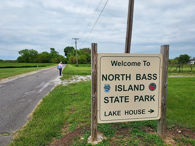 Welcome sign to North Bass Island State Park: Your first clue you've found something special – a humble sign marking Ohio's most secluded state park.